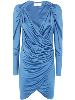 Balmain Dress Draped "long Sleeves Open Neck