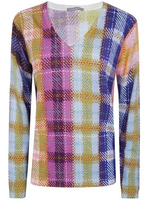 IN BED WITH YOU V-neck Tartan Print Jumper "printed V Neck Jumper - Multi