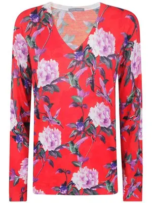 IN BED WITH YOU Printed V-neck Jumper "flower - Multi