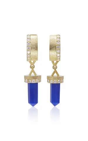 House Of Harlow 1960 14k Yellow Gold Nova Crystal Diamond Huggies - Blue