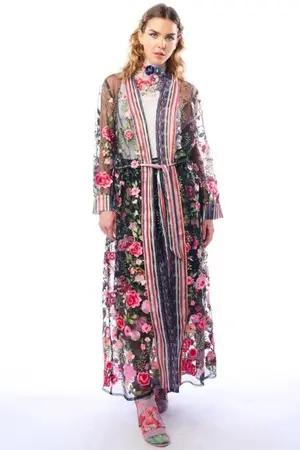 ARATTA Dark Rose Embroiddered Duster - Black