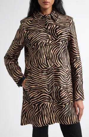 Veronica Beard Shelley Animal Print Genuine Calf Hair Coat - Tan Multi