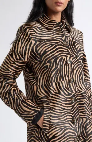 Veronica Beard Shelley Animal Print Genuine Calf Hair Coat