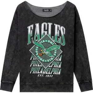 Junk Food Philadelphia Eagles Off The Shoulder Cropped Sweatshirt - Black