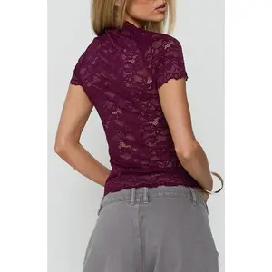 Princess Polly Quinbie Lace Short Sleeve Top - Plum