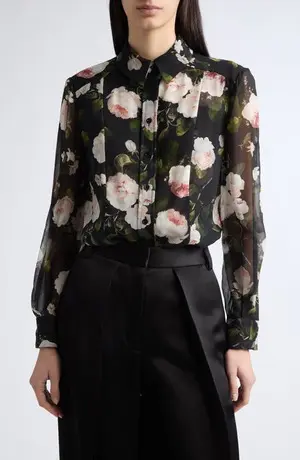 Carolina Herrera Isabella Floral Silk Button-up Shirt - Black Multi
