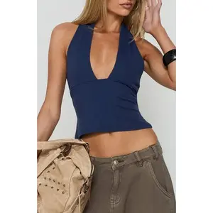 Princess Polly Daily Define Halter Tank Top - Navy