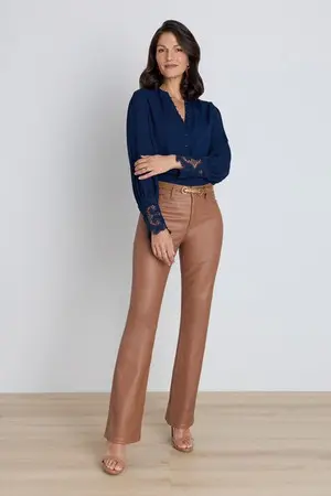 THE NOLI SHOP Blake Lace Sleeve Blouse - Navy