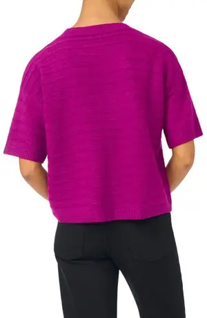 Vince Camuto Horizontal Rib Short Sleeve Sweater - Fun Fuchsia