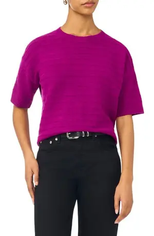 Vince Camuto Horizontal Rib Short Sleeve Sweater - Fun Fuchsia