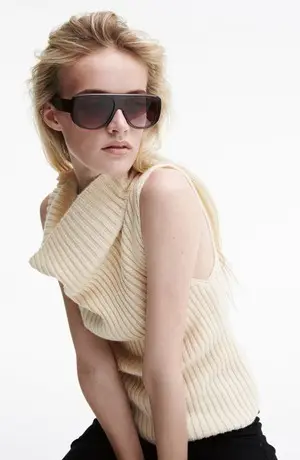 Mango Ribbed Sleeveless Cowl-neck Sweater