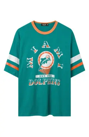 Junk Food Miami Dolphins Glitter Graphic Ringer T-shirt - Teal
