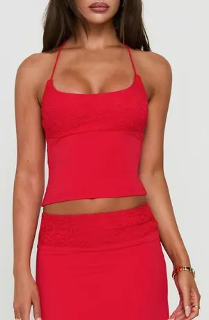 Princess Polly Zenaide Lace Detail Halter Tank Top