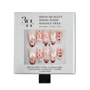 3H NAILS Cherry Blossommedium Almond Press-on Nails - Beige/red