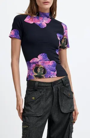 Desigual Lacroix Floral Print T-shirt - Black
