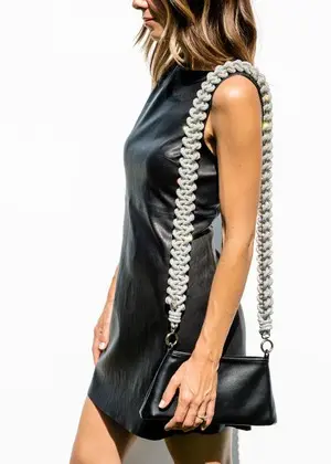 ROCKNOT 46in Lace Handwoven Rhinestone Padded Purse Strap - Crystal