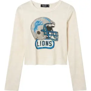 Junk Food Detroit Lions Helmet Graphic Cropped Thermal T-shirt - Birch