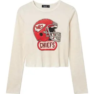 Junk Food Kansas City Chiefs Helmet Graphic Cropped Thermal T-shirt - Birch
