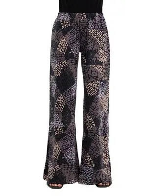 24SEVEN COMFORT APPAREL Essential Elastic Waistband Long Flared Pants - Grey Multi