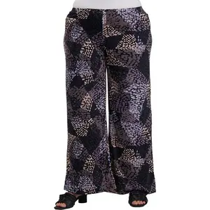 24SEVEN COMFORT APPAREL Essential Curvy Elastic Waistband Long Flared Pants - Grey Multi