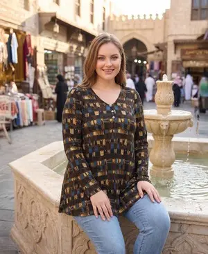 24SEVEN COMFORT APPAREL Essential Curvy Flared Long Sleeve Tunic Top