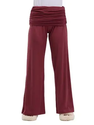 24SEVEN COMFORT APPAREL Basic Soft Stretch Ruched Waist Wide Leg Pants - Brick