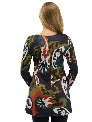 24SEVEN COMFORT APPAREL Essential Flared Long Sleeve Henley Tunic Top