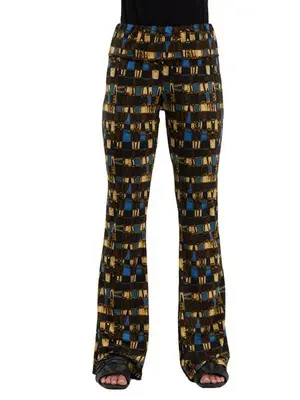 24SEVEN COMFORT APPAREL Essential Bell Bottom Foldover Waist Pants - Brown Multi
