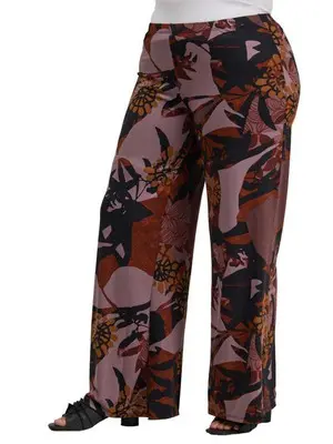 24SEVEN COMFORT APPAREL Essential Curvy Elastic Waistband Full Length Flared Pants