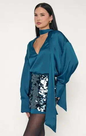 Show Me Your Mumu Sophia Skort - Deep Teal Sequins