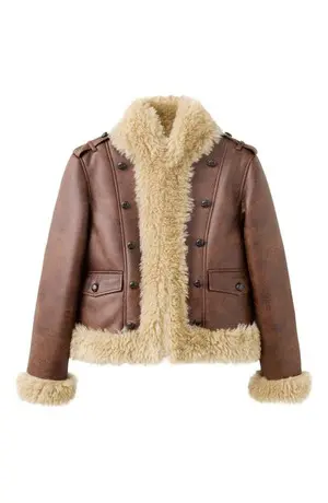 Mango Faux Fur Trim Faux Leather Jacket