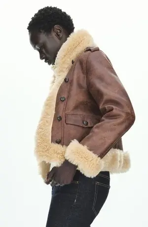 Mango Faux Fur Trim Faux Leather Jacket