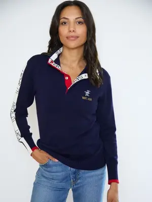 THE LITTLE TAILOR Half Neck Sports Ski Sweater - Navy/cream