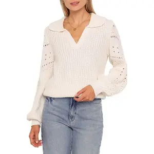 PETAL & PUP Fitzgerald Pointelle Polo Sweater - Cream