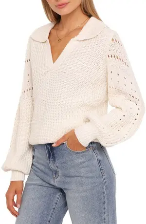 PETAL & PUP Fitzgerald Pointelle Polo Sweater