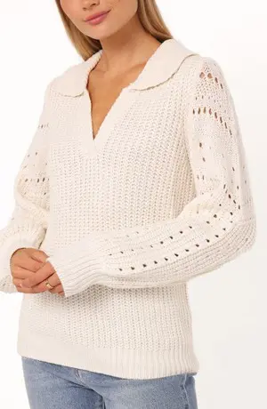 PETAL & PUP Fitzgerald Pointelle Polo Sweater