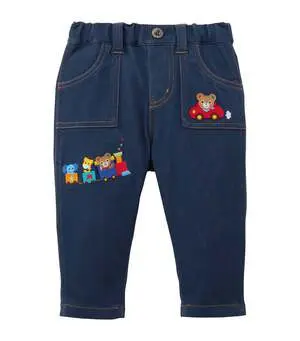 MIKI HOUSE Teddy Bear Appliqué Jeans - Navy