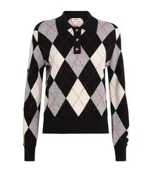Sandro Wool-cashmere Argyle Polo Sweater - Black