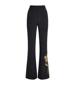 Cinq À Sept Beaded Peony Jaxyn Flared Trousers - Black