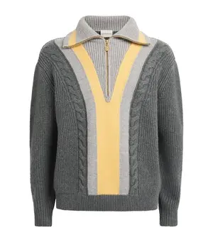 Drole De Monsieur Wool-cashmere Half-zip Trucker Sweater - Grey