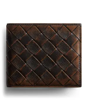 Bottega Veneta Leather Intrecciato Bifold Wallet - Silver