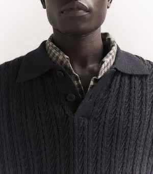 WOOYOUNGMI Melange Wool Cable-knit Polo Sweater