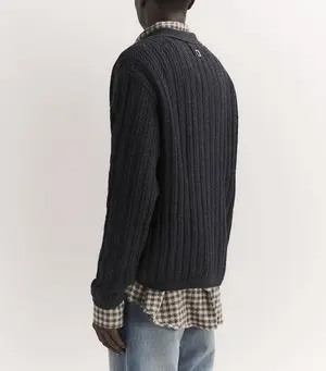 WOOYOUNGMI Melange Wool Cable-knit Polo Sweater