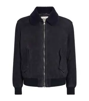 VALSTAR Suede Down-padded Aviator Jacket - Navy