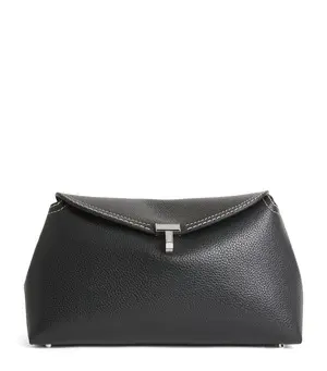 TOTEME Grained Leather T-lock Clutch Bag - Black
