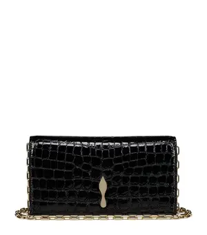 CHRISTIAN LOUBOUTIN Bettina Croc-embossed Patent Leather Clutch Bag - Black
