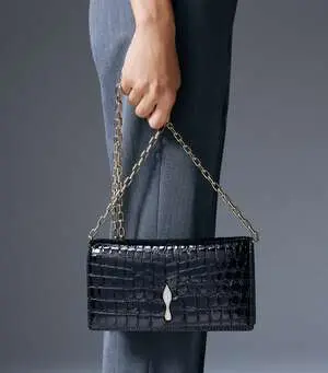 CHRISTIAN LOUBOUTIN Bettina Croc-embossed Patent Leather Clutch Bag - Black