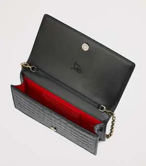 CHRISTIAN LOUBOUTIN Bettina Croc-embossed Patent Leather Clutch Bag - Black