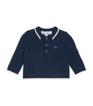 TARTINE ET CHOCOLAT Wool Cable-knit Polo Sweater - Navy