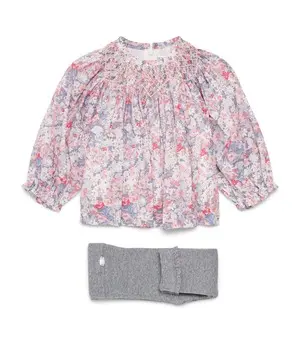 TARTINE ET CHOCOLAT Floral Blouse And Knitted Leggings Set - Grey